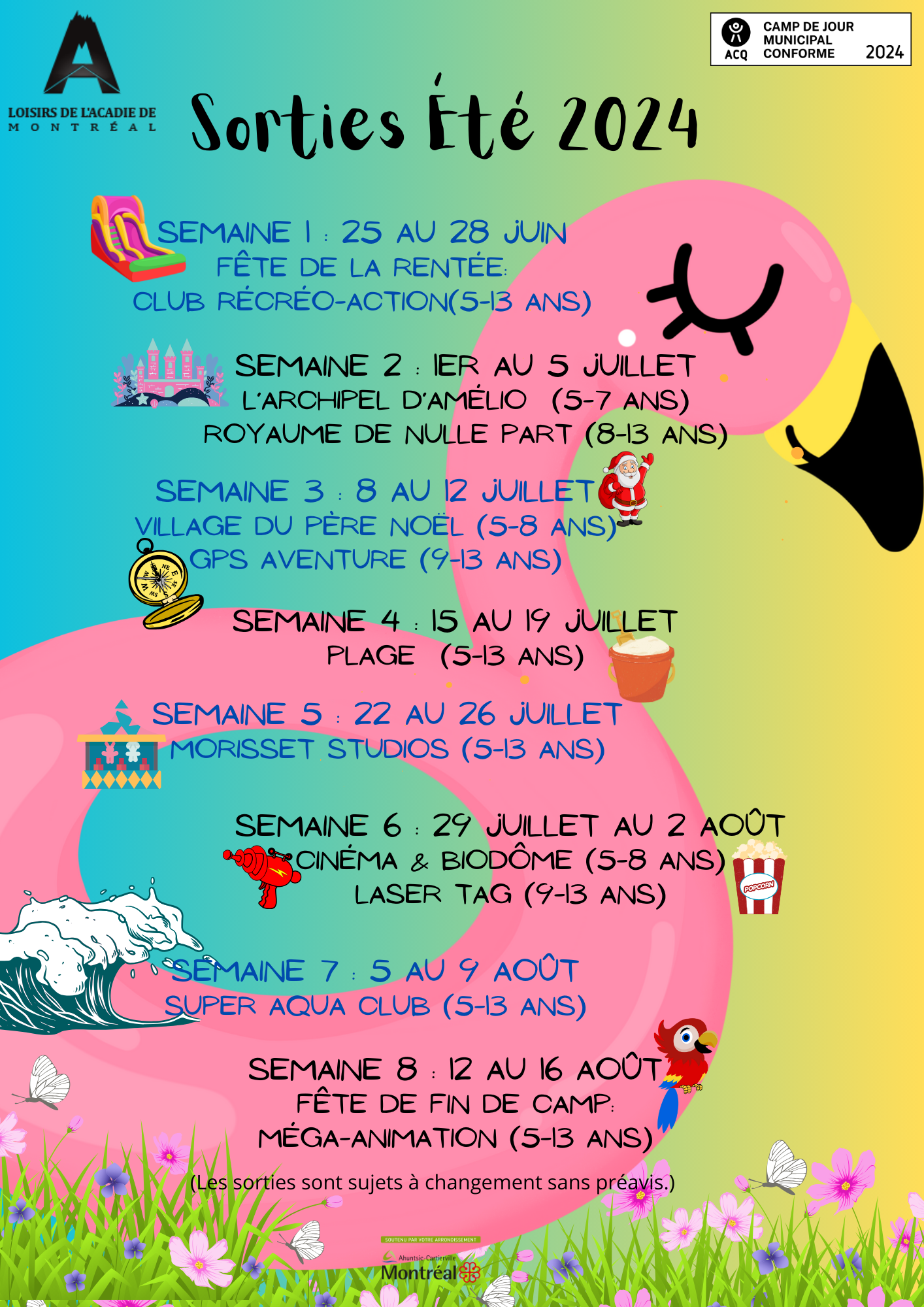 SORTIES -CAMP DE JOUR ESTIVAL 2024- Loisirs de l'AcadieLoisirs de l'Acadie